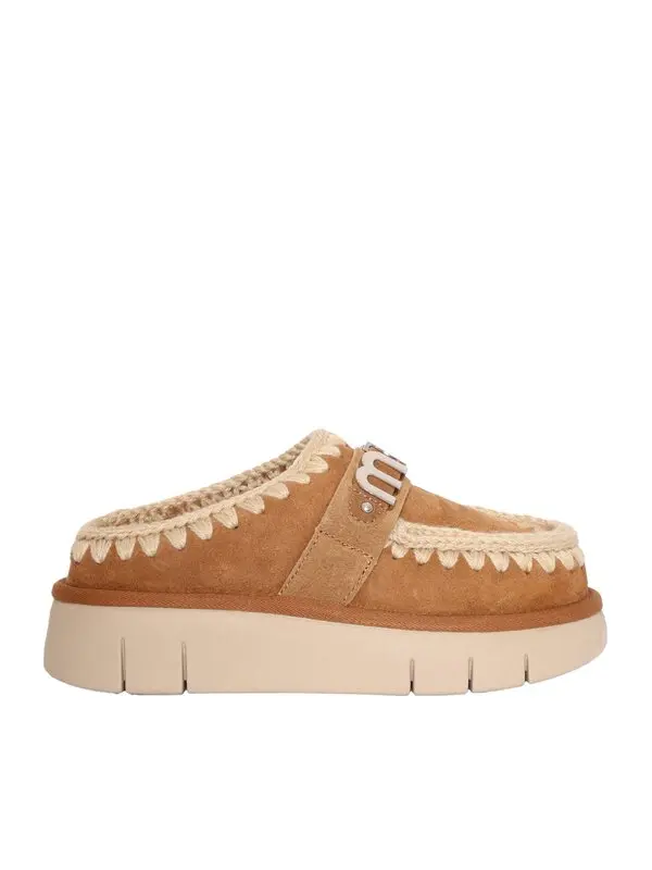 Mou Bounce Suede Clog With Letter Logo - Red