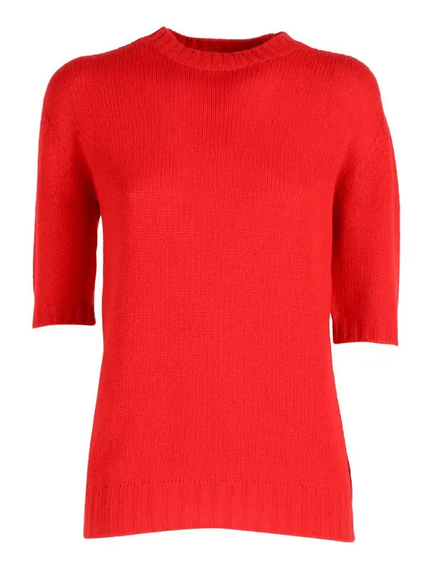 Fabiana Filippi Cashmere Gauze Short Sleeve Top - Red