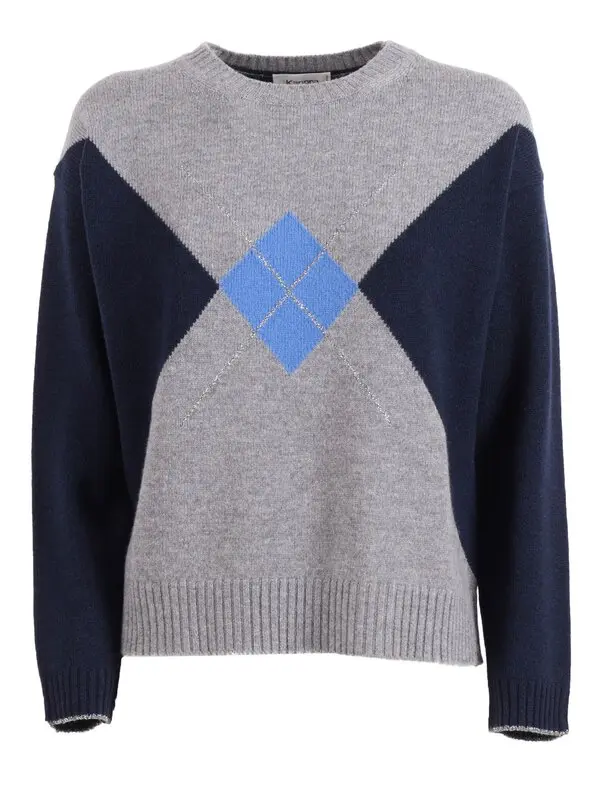 KANGRA Intarsia Rombo Crewneck - Blu