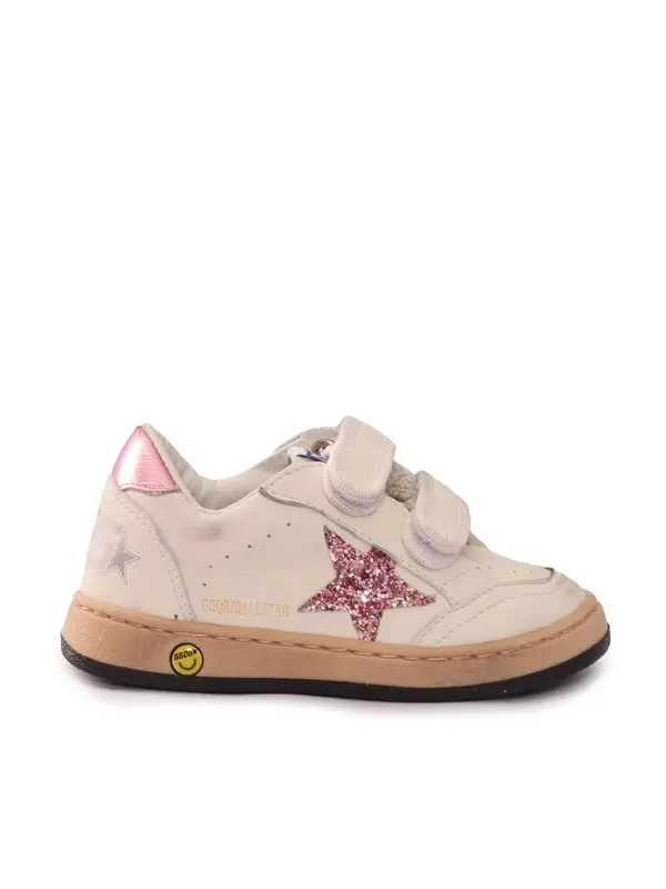 GOLDEN GOOSE Ballstar Nappa Sneakers With Glitter Star And Laminated Heel - White