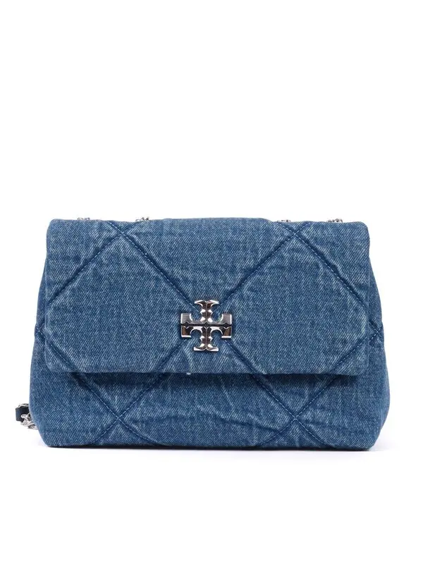 Tory Burch Kira Diamond Quilt Denim Small Convertible Shoulder Bag - Blu