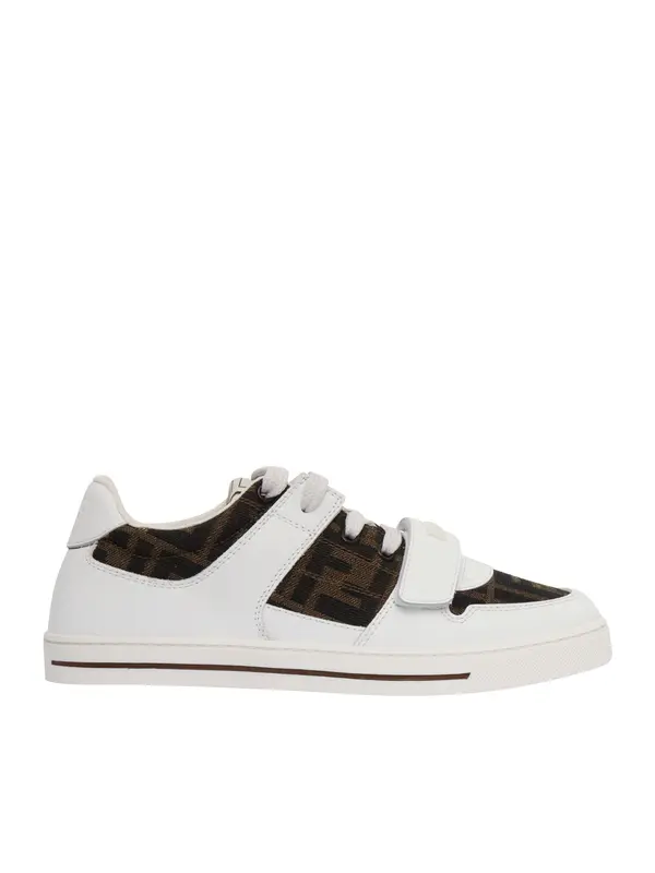 FENDI JR Sneakers In Leather And Ff Jacquard - White