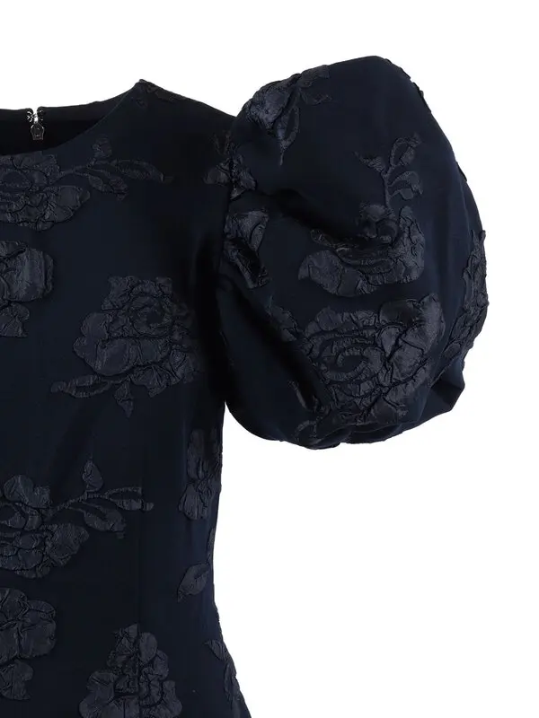 ROTATE BY BIRGER CHRISTENSEN Jacquard Puff Sleeve Midi Dress - Blu