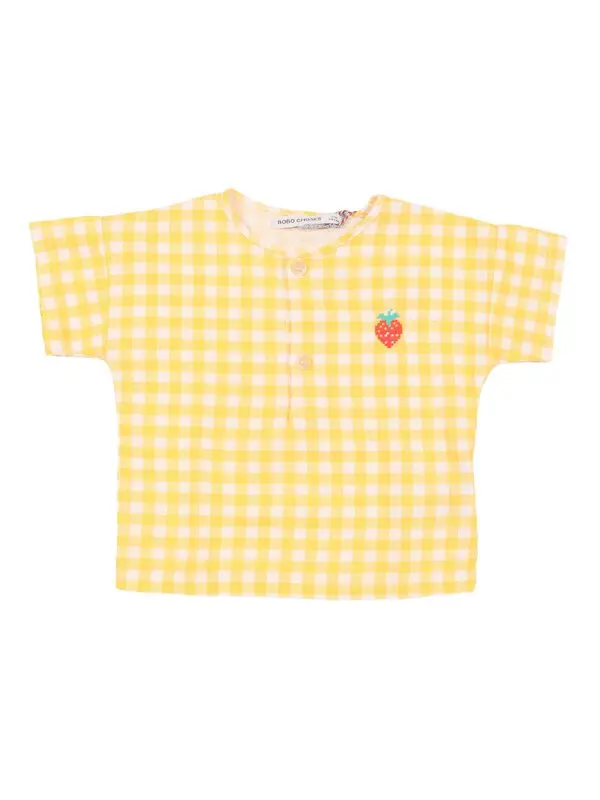 BOBO CHOSES Pixel Strawberry Vichy Woven Blouse - Yellow