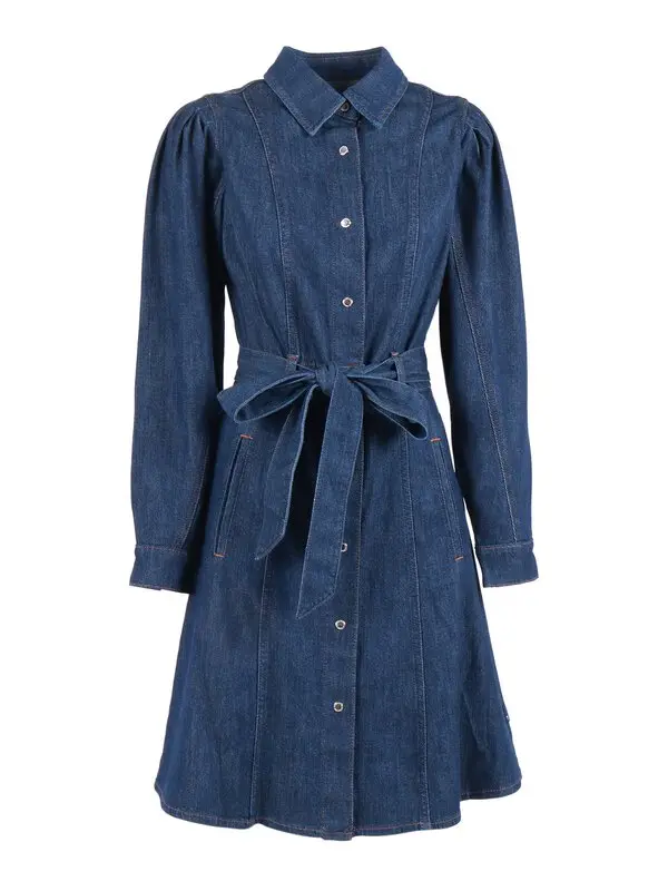 7 For All Mankind Halona Denim Short Dress With Puff Sleeves