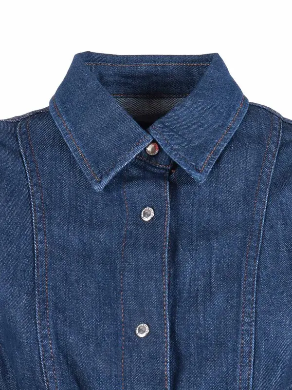 7 For All Mankind Halona Denim Short Dress With Puff Sleeves