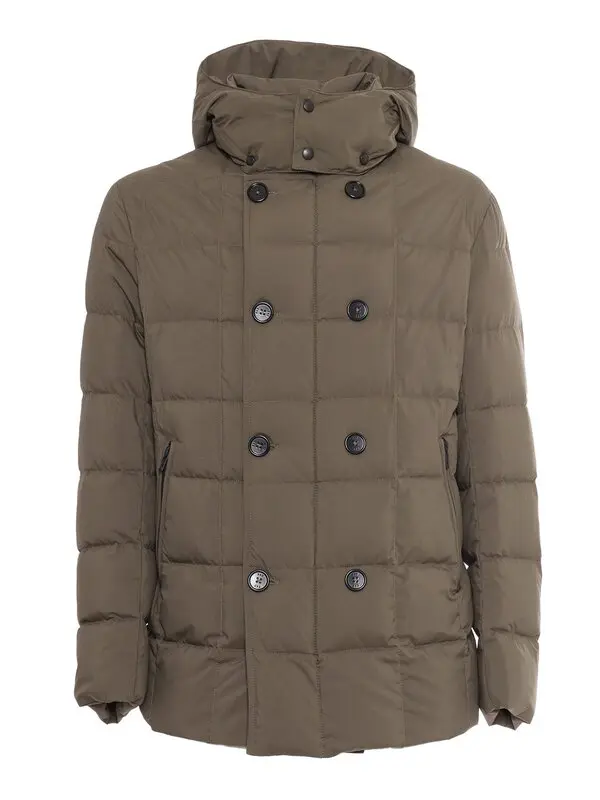 FAY Double-breasted Padded Jacket With Hood - Green