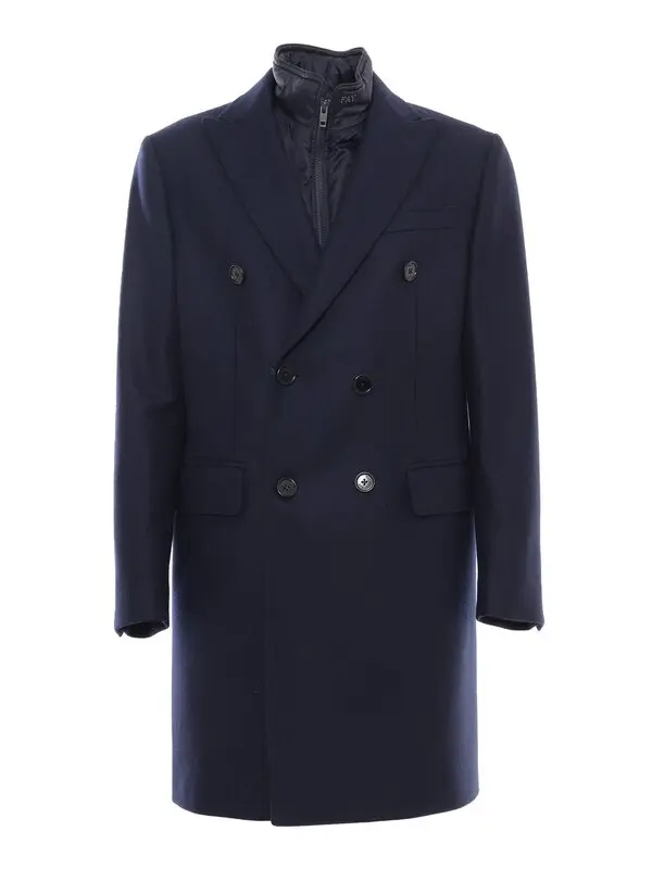 FAY Double-breasted Coat With Vest - Blu