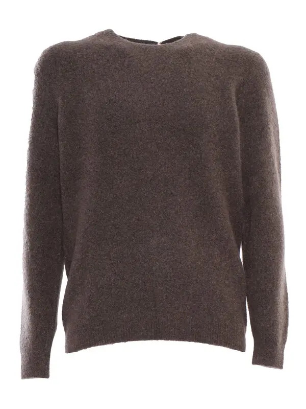 Fedeli Knitted Crew Neck Long Sleeve Sweater - Red