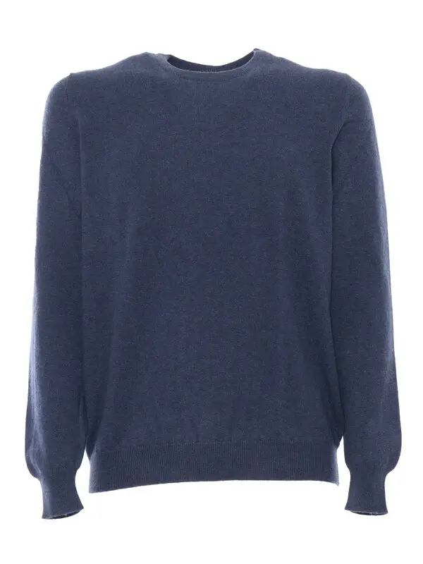 Fedeli Knitted Long Sleeve Crew Neck Sweater - Blu