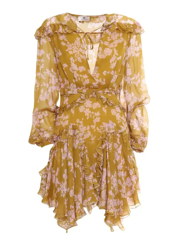 Elisabetta Franchi Floral Print Silk Midi Dress - Yellow