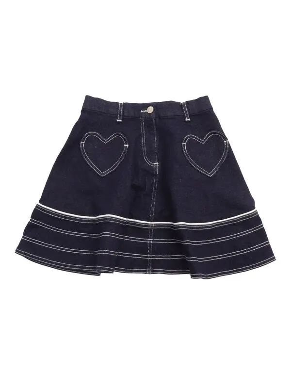 Monnalisa Denim Skirt With Heart Pockets - Blu