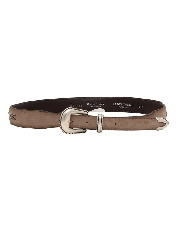 ALBERTO LUTI Suede Belt With Studded Detailing - Red