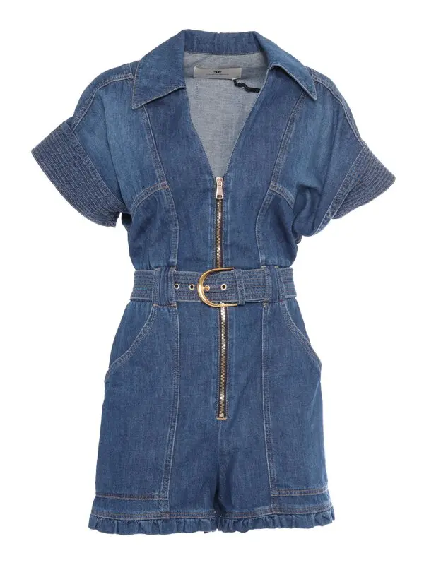 Elisabetta Franchi Denim Short Jumpsuit - Blu