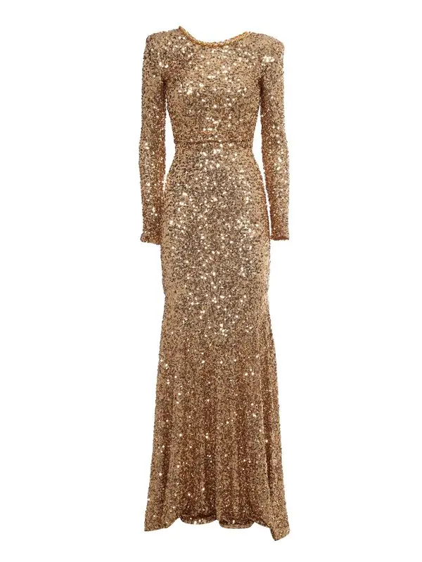Elisabetta Franchi Long Sleeve Dress - Gold