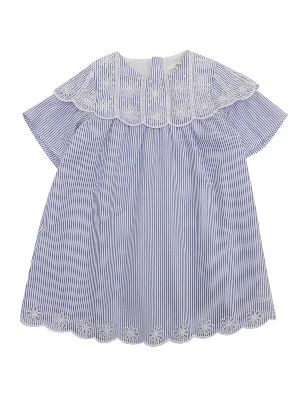 Chloé Striped Cotton Poplin Dress - Blue