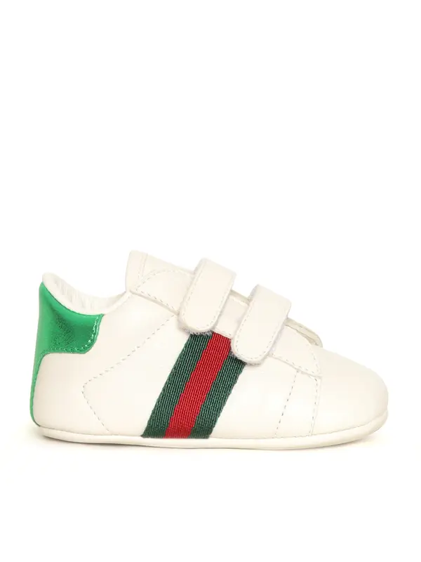 Gucci Baby Ace Leather Sneakers With Web - White