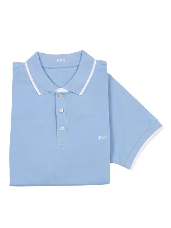 FAY Polo With Double Button Collar - Blue