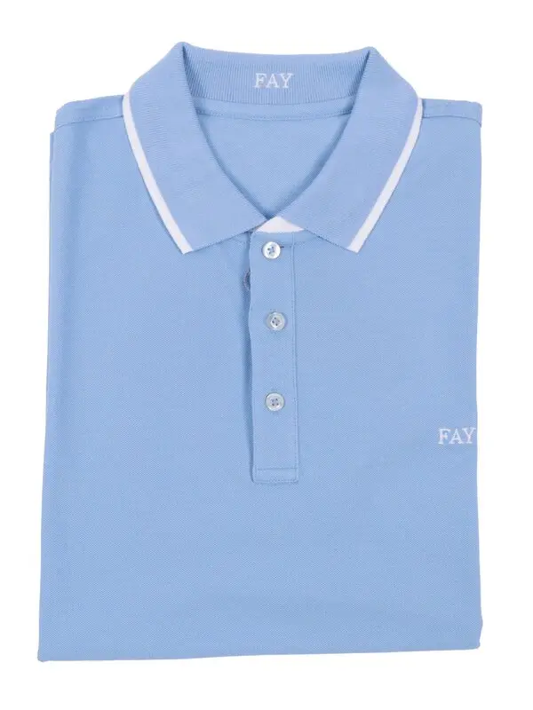 FAY Polo With Double Button Collar - Blue