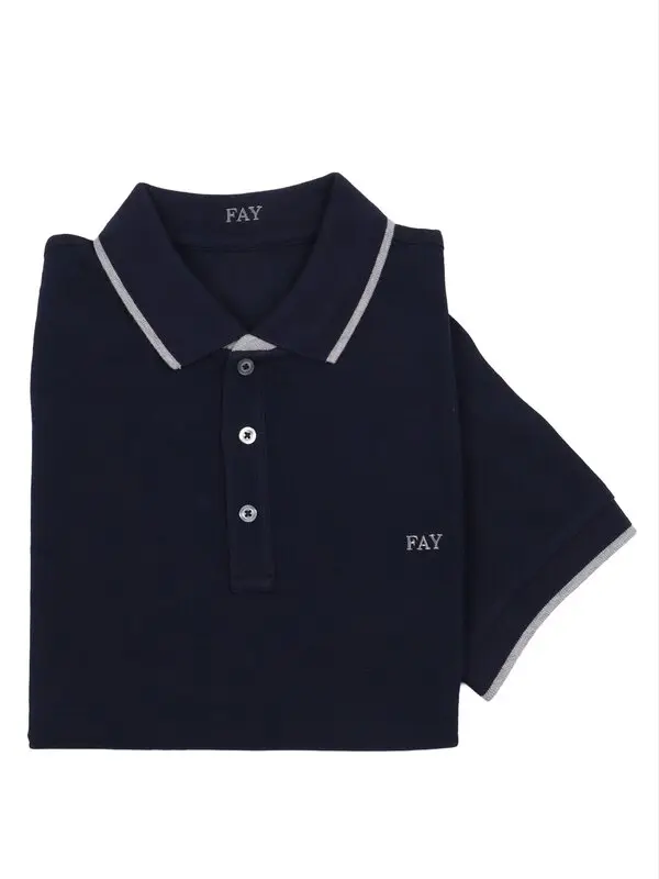 FAY Polo With Striped Details - Blu