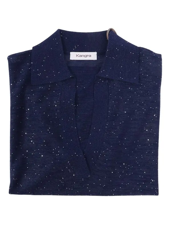 KANGRA Short Sleeve Polo Shirt With Sequins - Blu