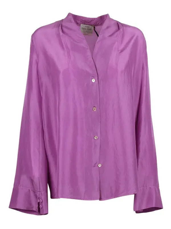 FORTE_FORTE Long Sleeve V-neck Habotai Silk Top - Other