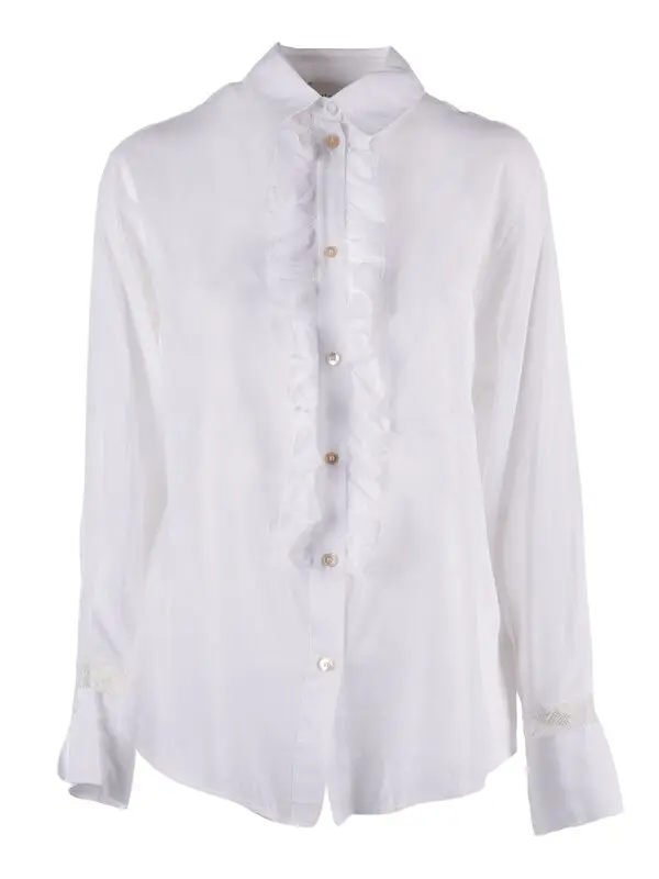 FORTE_FORTE Voile And Lace Shirt With Ruffle Detail - Blue