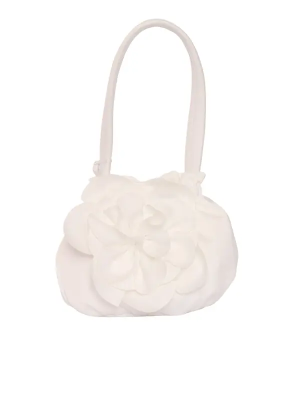 MAGIL Satin Handheld Bag With Floral Applique - White