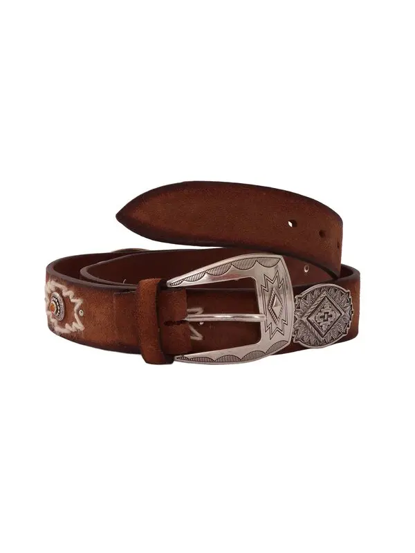 ALBERTO LUTI Suede Belt With Studded Appliqués - Red