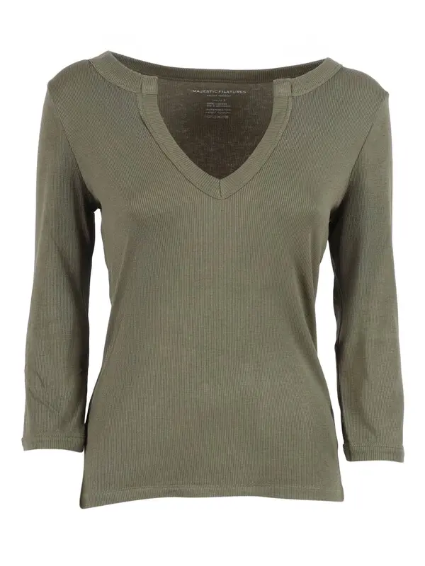 Majestic Filatures 3/4 Sleeve V-neck T-shirt - Green
