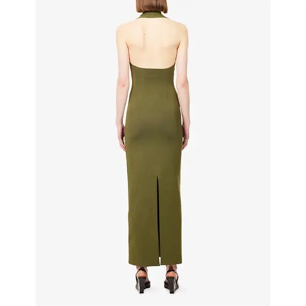 Khaite Mahi Halter-neck Midi Dress - Olive