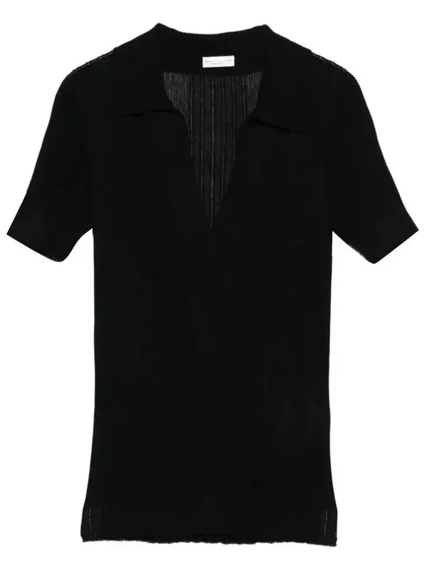 ROBERTO COLLINA Contrast-stitch Ribbed Polo - Black