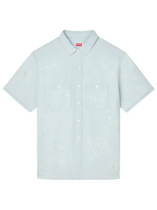 Kenzo Cartoon` Embroidered Short Sleeve Shirt - Blue