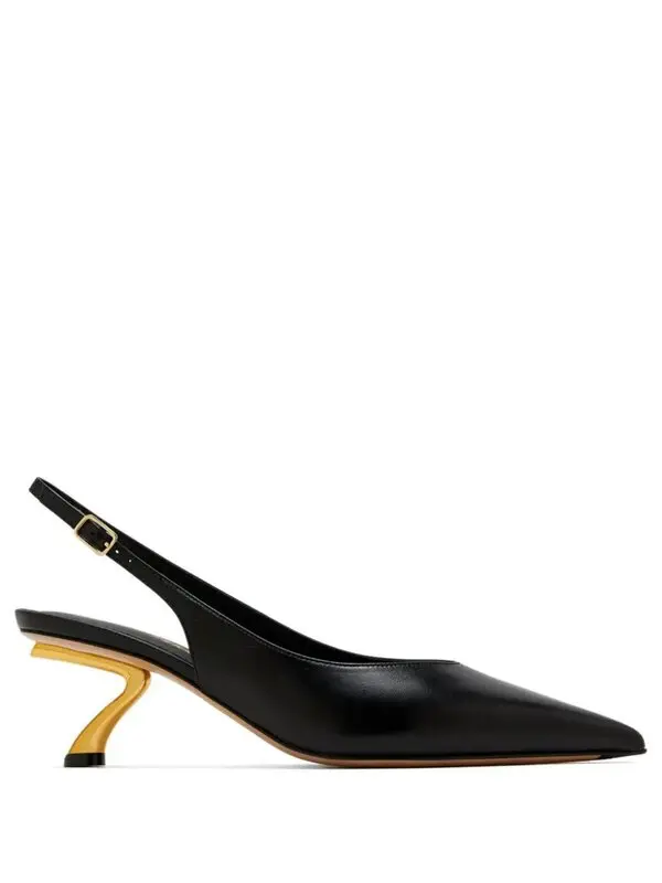 FERRAGAMO Cleya 55 S-shaped Leather Slingback - Black