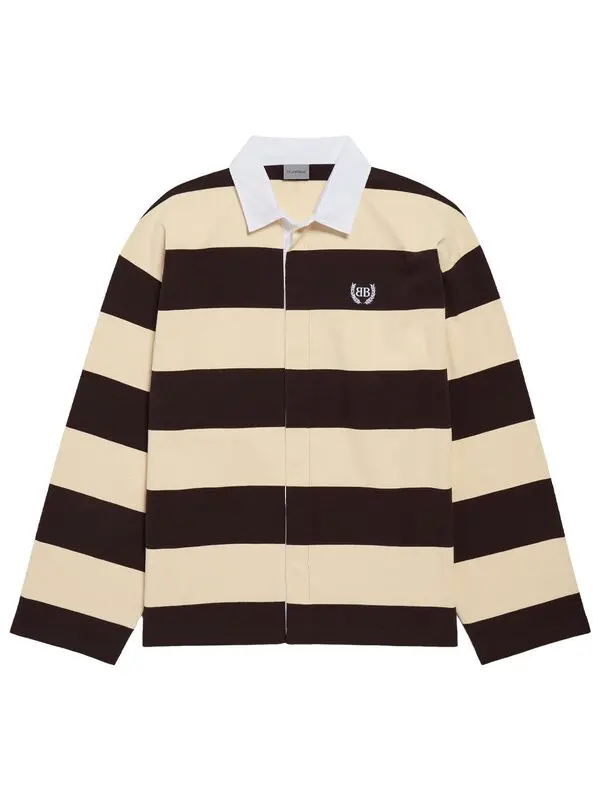 Balenciaga Big Stripes Jersey Polo Shirt - Brown