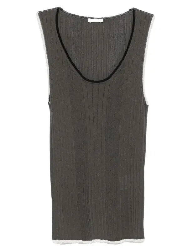 ROBERTO COLLINA Contrast-stitch Ribbed Top - Brown
