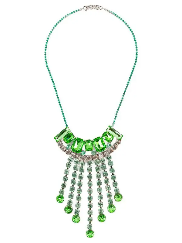 Dries Van Noten Statement Brass Necklace With Strass Charms - Green