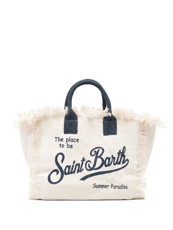 MC2 SAINT BARTH Colette Fringed Handle Tote Bag - White