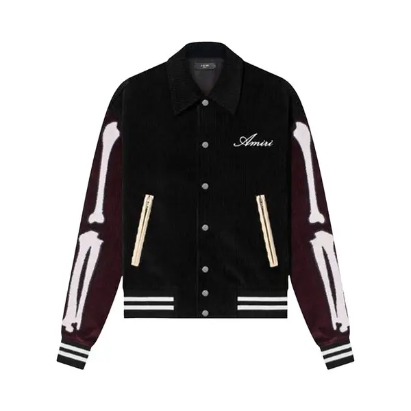 Amiri Corduroy Bones Varsity Jacket - Black