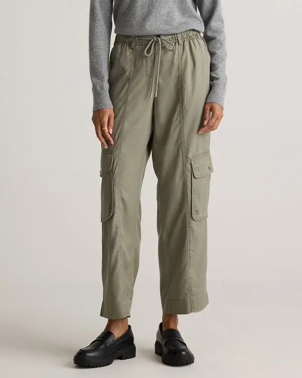 Quince Vintage Wash Tencel Drawstring Cargo Pants - Olive