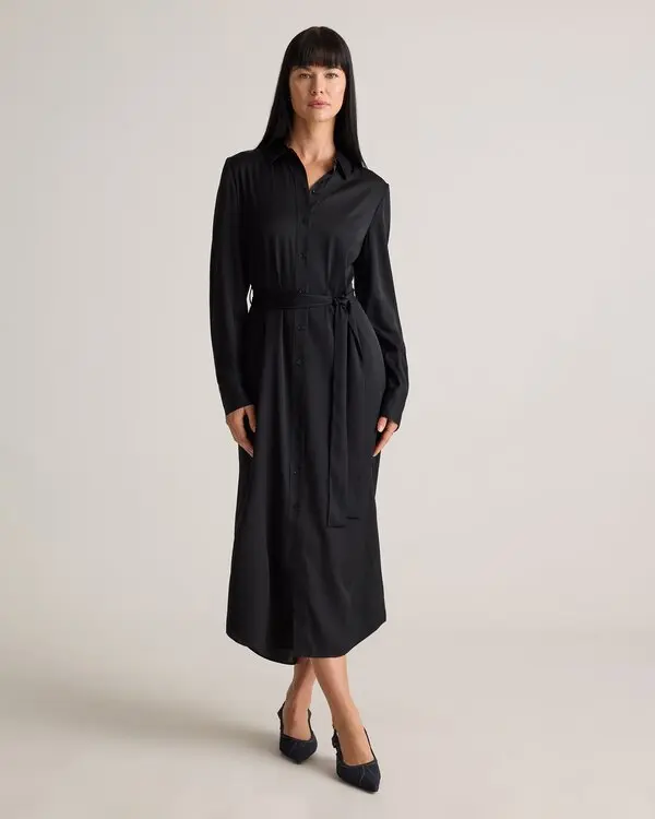 Quince Washable Stretch Silk Maxi Shirt Dress - Black