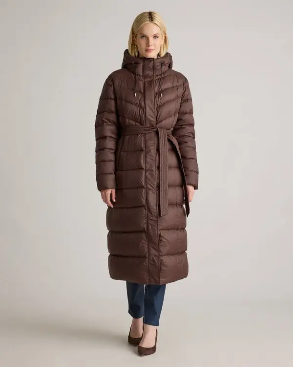 Quince Belted Puffer Maxi Coat - Hot Fudge