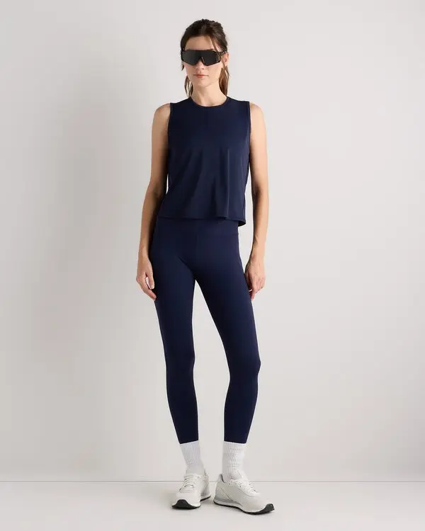 Quince Essential Run Cropped Muscle Tank Top - Deep Navy