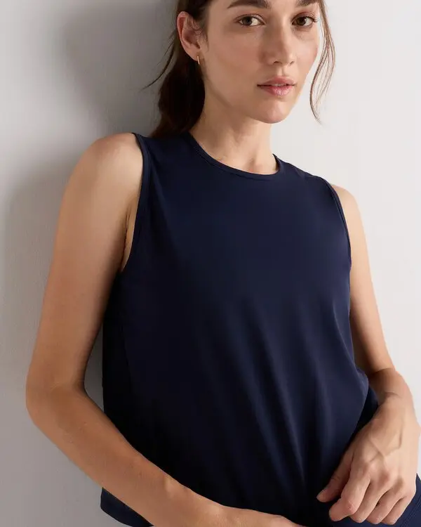 Quince Essential Run Cropped Muscle Tank Top - Deep Navy