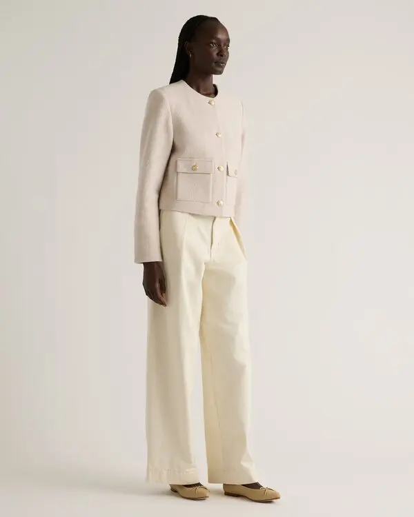 Quince 100% Merino Wool Collarless Cropped Jacket - Heather Bone
