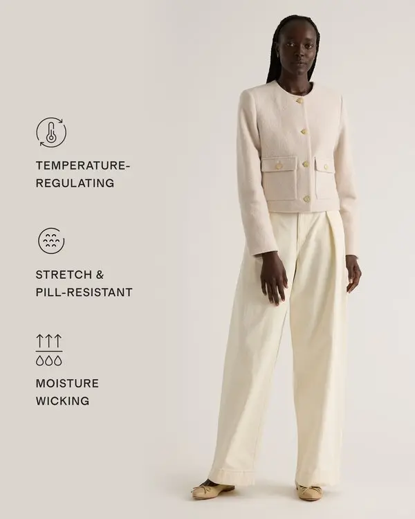 Quince 100% Merino Wool Collarless Cropped Jacket - Heather Bone