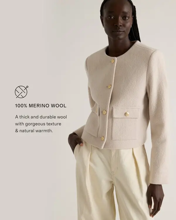 Quince 100% Merino Wool Collarless Cropped Jacket - Heather Bone