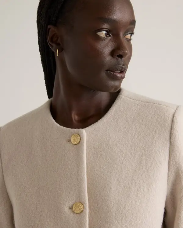 Quince 100% Merino Wool Collarless Cropped Jacket - Heather Bone