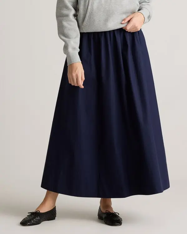 Quince Organic Cotton Poplin A-line Maxi Skirt - Navy