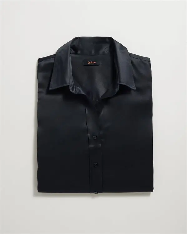 Quince Silk Three-quarter Sleeve Shirt - Black
